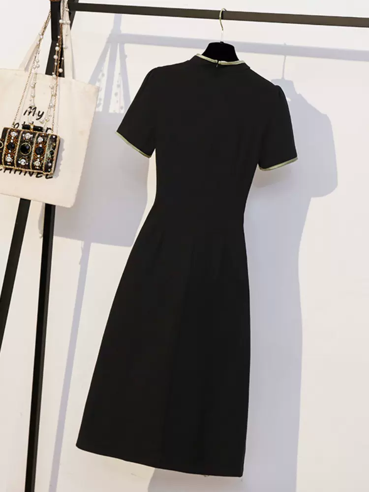 Plus Size Black Layer Cheongsam Dress Pluspreorder
