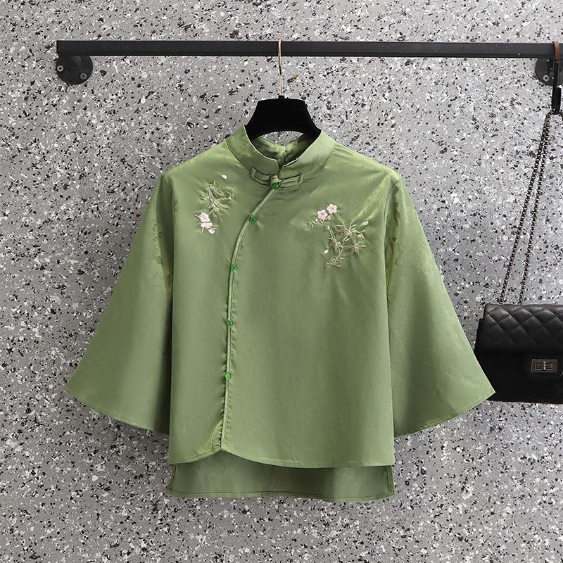 Plus Size Cheongsam Blouse And Midi Qipao Buttons Skirt Set – Pluspreorder