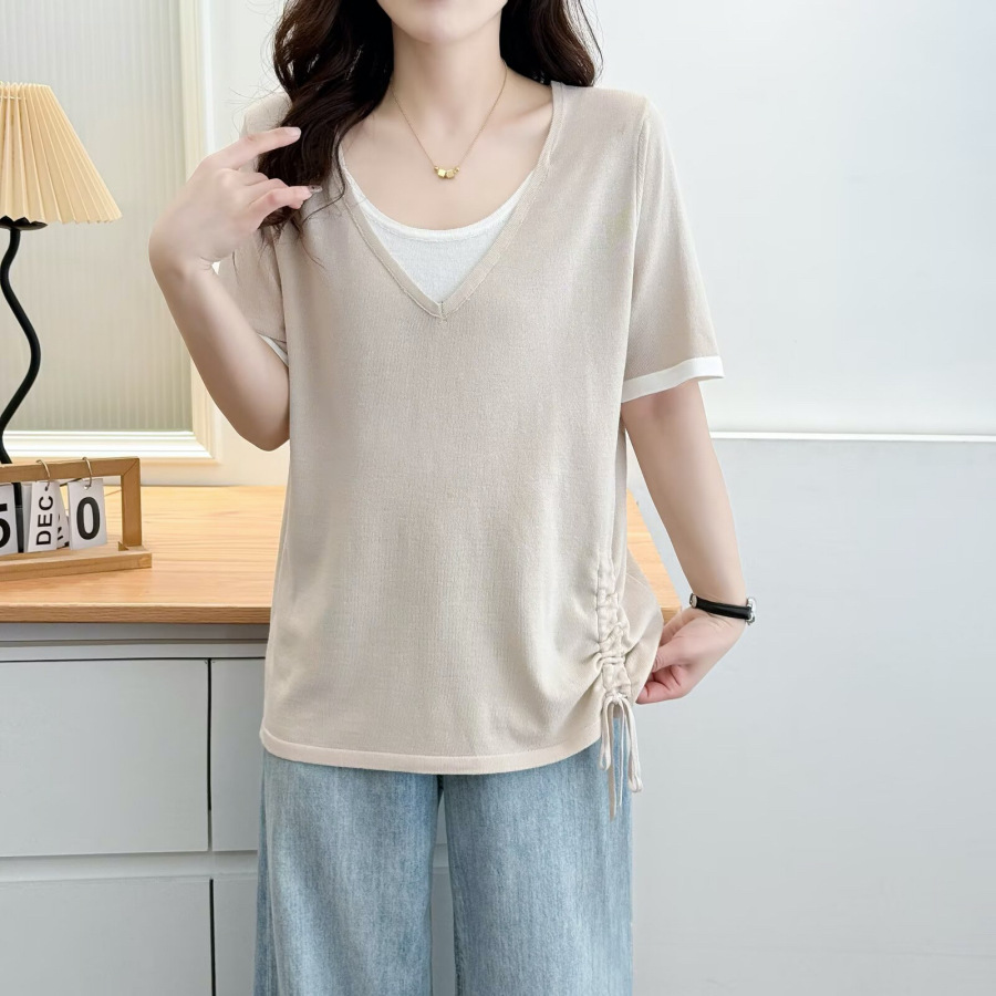 Plus Size Knit Layer V Neck Tee – Pluspreorder