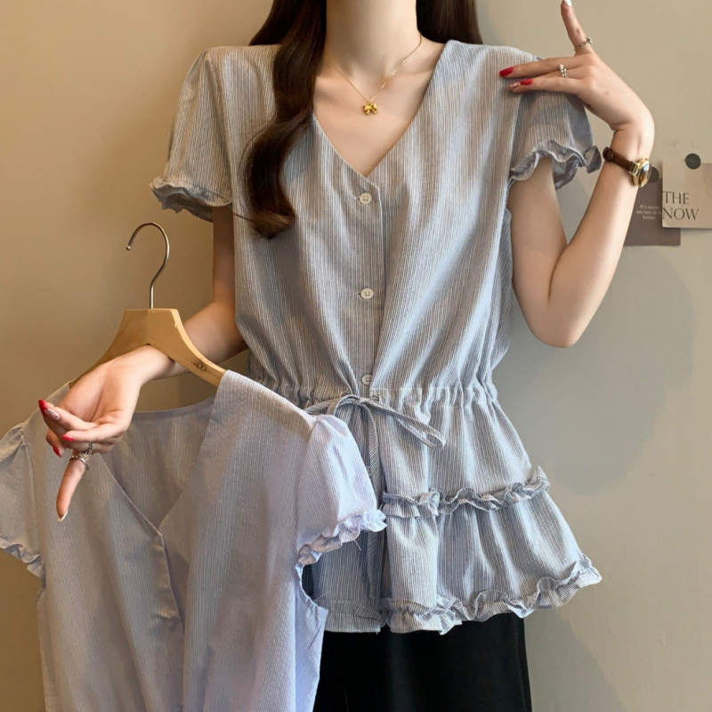 Plus Size V Neck Poofy Blouse – Pluspreorder