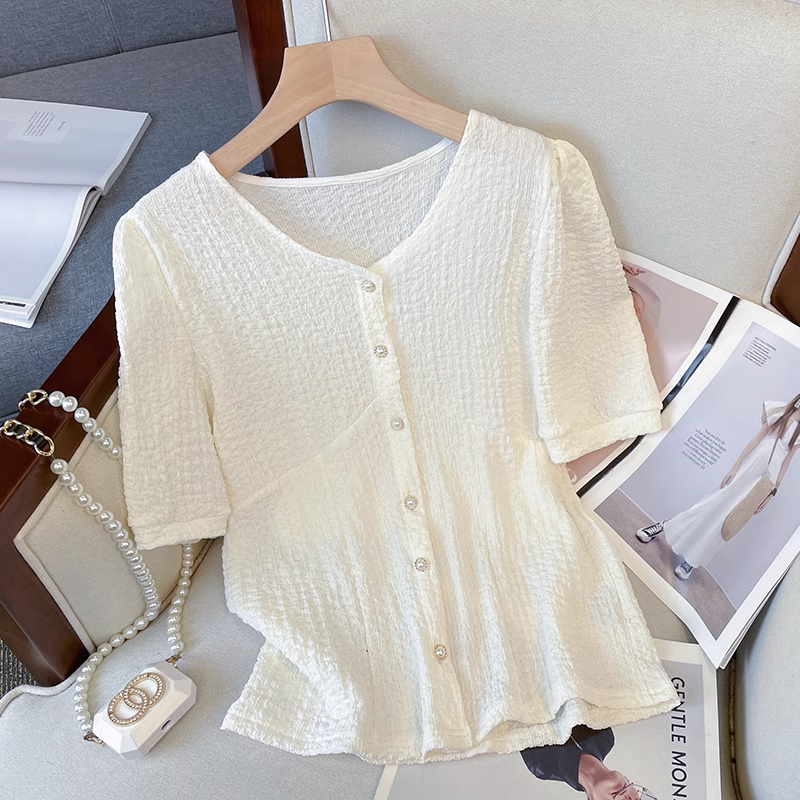 Plus Size Buttons V Neck Blouse Pluspreorder