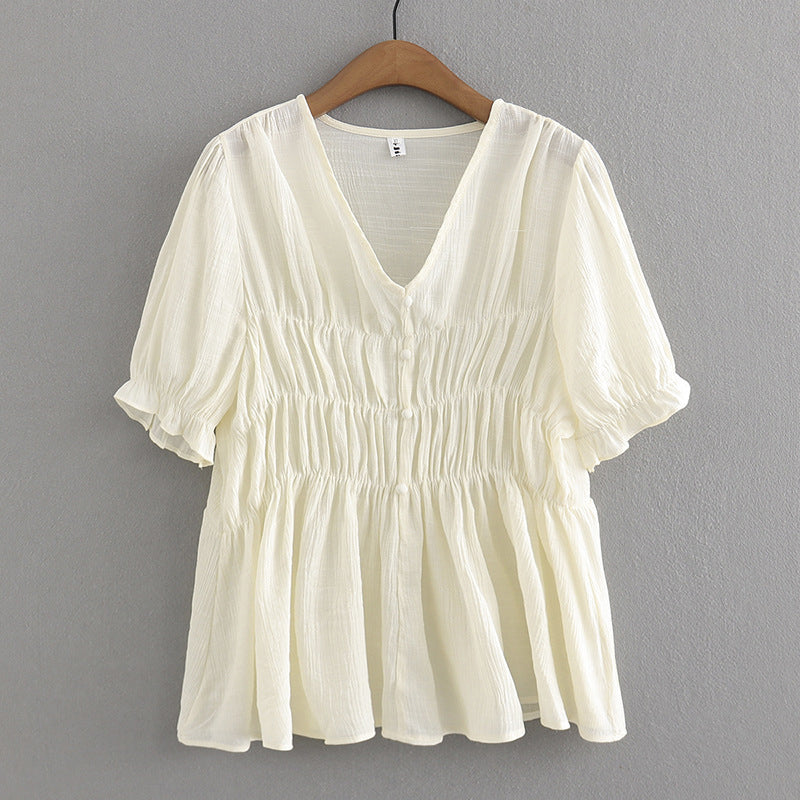 Plus Size Korean Buttons Crepe V Neck Blouse Extra Big Size
