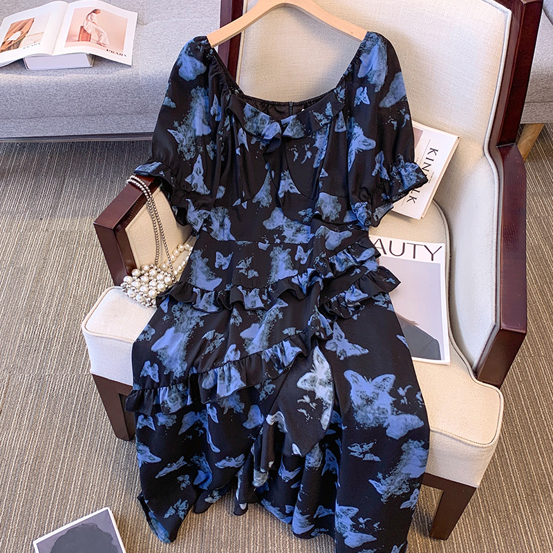(2XL-6XL) Plus Size Dark Blue Butterfly Midi Dress (EXTRA BIG SIZE ...