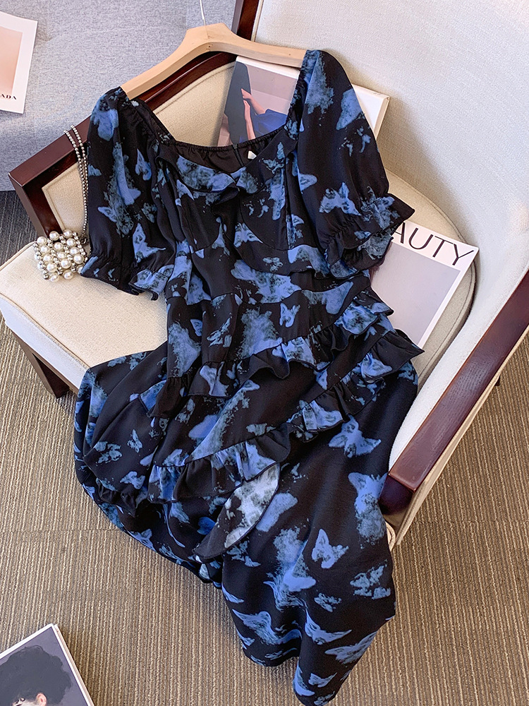 (2XL-6XL) Plus Size Dark Blue Butterfly Midi Dress (EXTRA BIG SIZE ...
