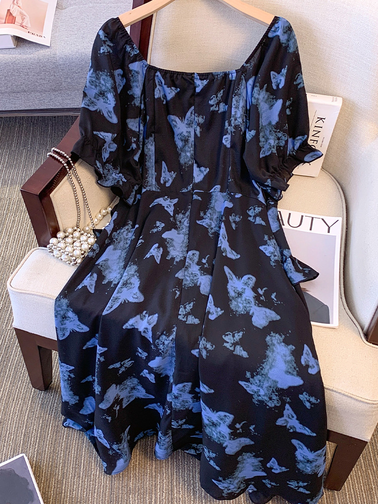 (2XL-6XL) Plus Size Dark Blue Butterfly Midi Dress (EXTRA BIG SIZE ...