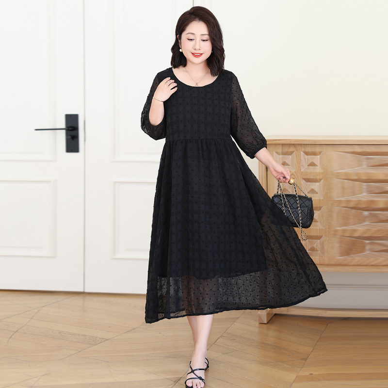 (4XL-8XL) Plus Size Black Mid Sleeve Midi Dress (EXTRA BIG SIZE ...