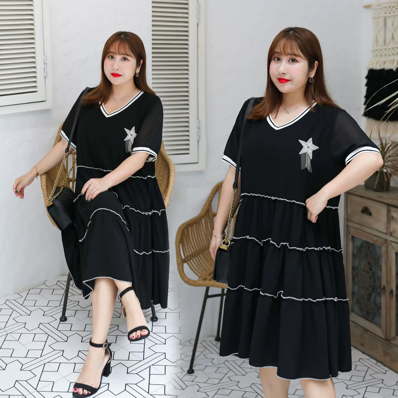 (4XL-8XL) Plus size chiffon v neck babydoll dress (EXTRA BIG SIZE ...