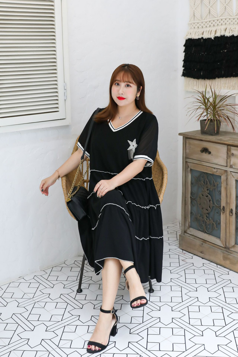 (4XL-8XL) Plus size chiffon v neck babydoll dress (EXTRA BIG SIZE ...