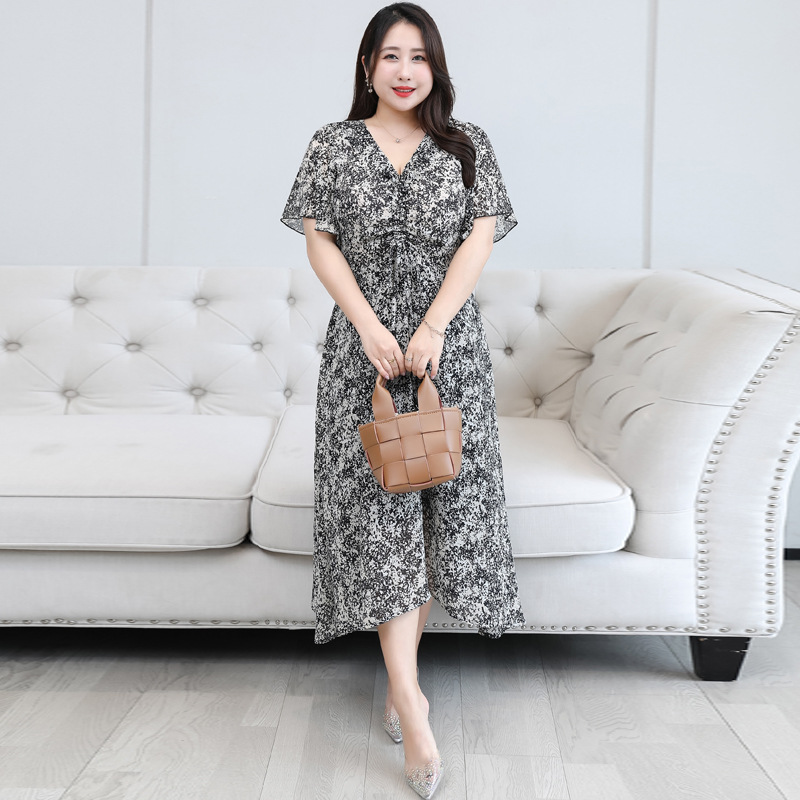 (4XL-8XL) Plus Size Ink Print Short Sleeve Midi Dress (EXTRA BIG SIZE ...