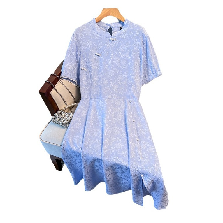 (4XL-8XL) Plus Size Light Blue Cheongsam Dress (EXTRA BIG SIZE ...
