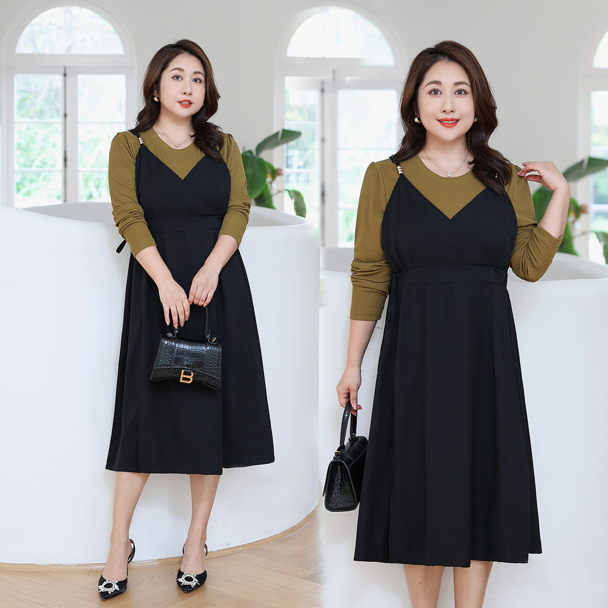 (5XL-8XL) Plus size long sleeve tee and sleeveless dress set (EXTRA BI ...