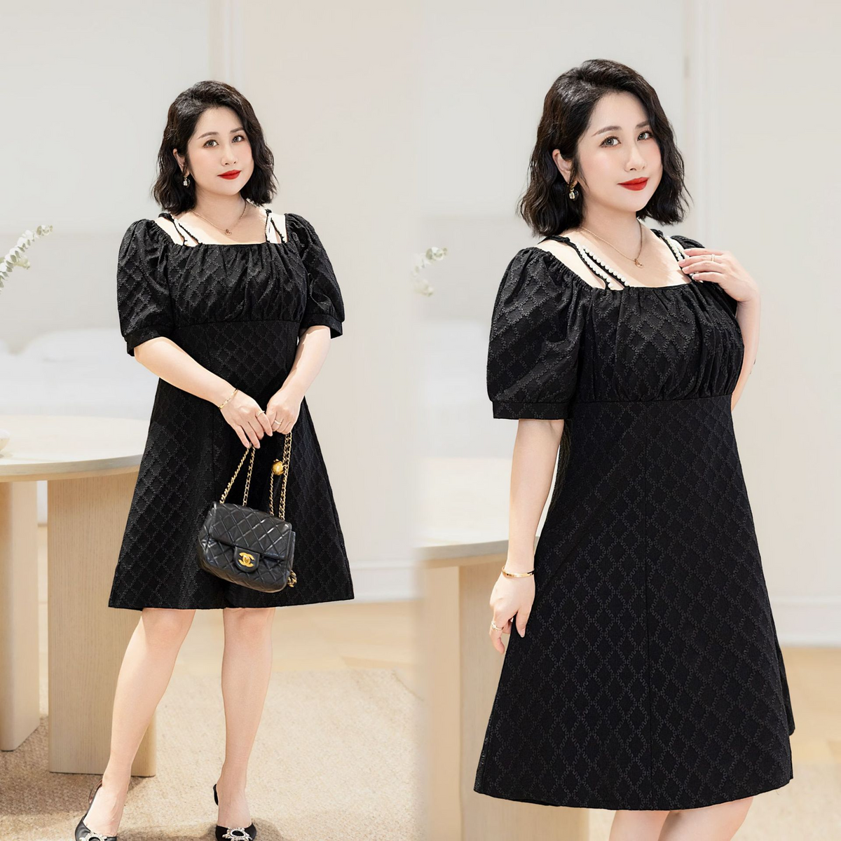 (6XL-9XL) Plus Size Korean Pearls Square Neck Dress (EXTRA BIG SIZE ...