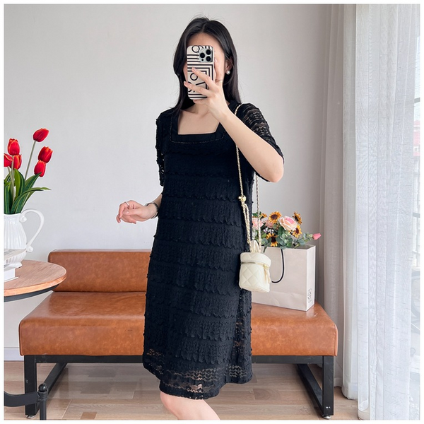 Plus Size Black Chanelesque Square Neck Lace Dress (EXTRA BIG SIZE ...