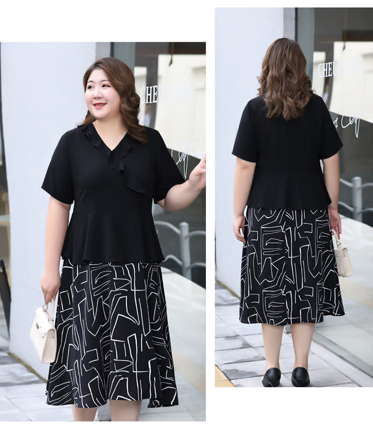 Plus Size Shapes Mock 2 Piece Midi Shirt Dress (Extra Big Size ...