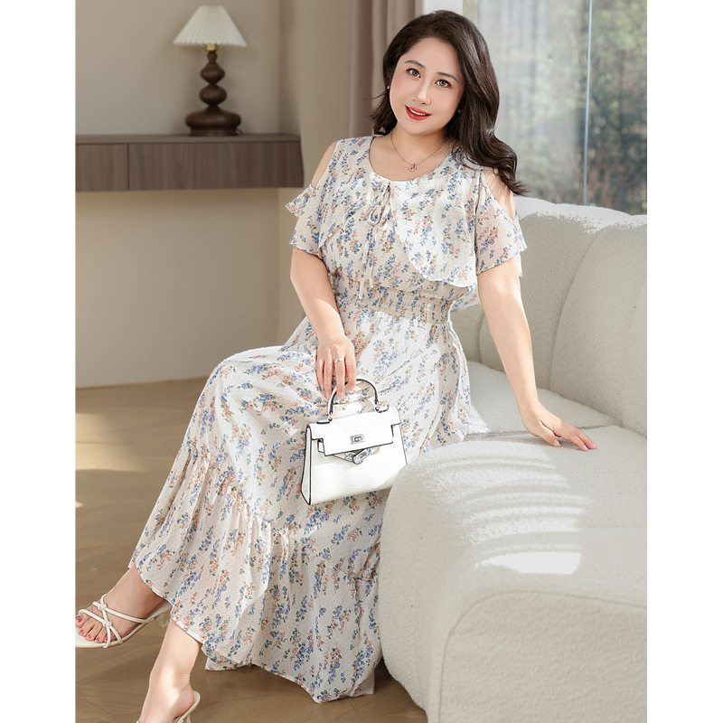 Plus Size Ditsy Floral Cold Shoulder Chiffon Dress (EXTRA BIG SIZE ...