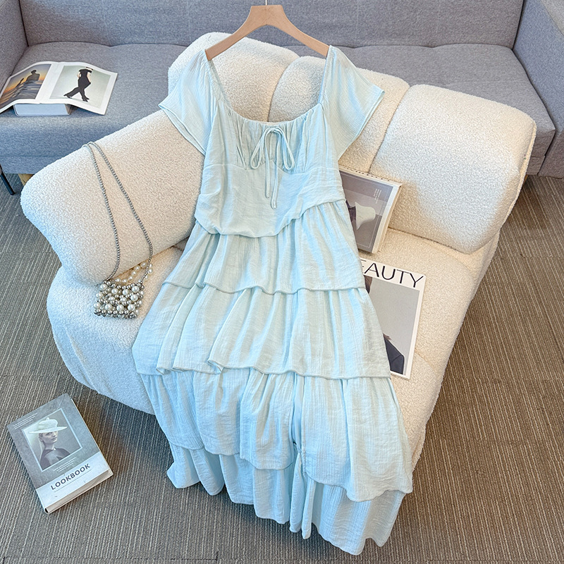 Plus Size Blue Frills Cottage Core Square Neck Dress (EXTRA BIG SIZE ...