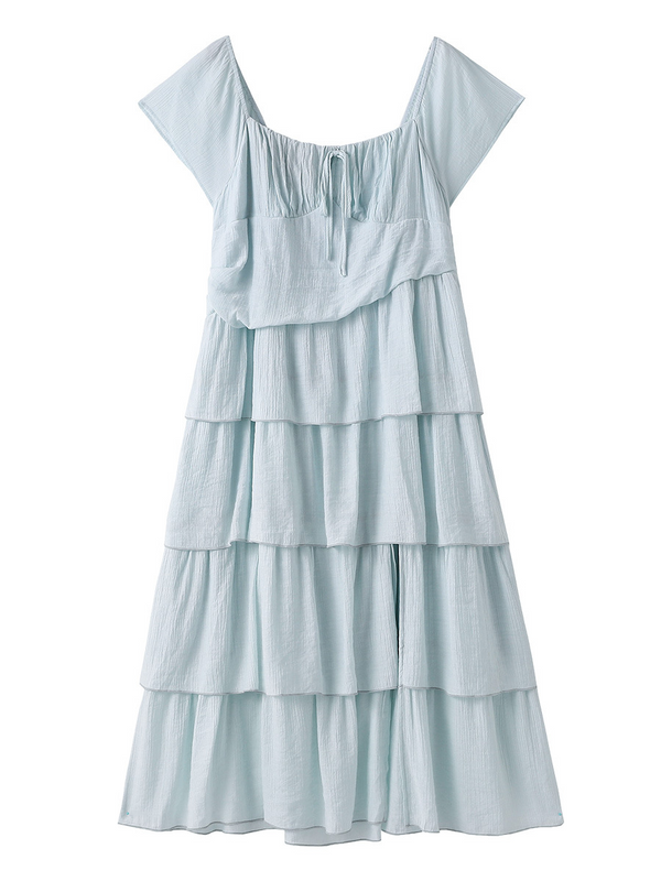 Plus Size Blue Frills Cottage Core Square Neck Dress (EXTRA BIG SIZE ...