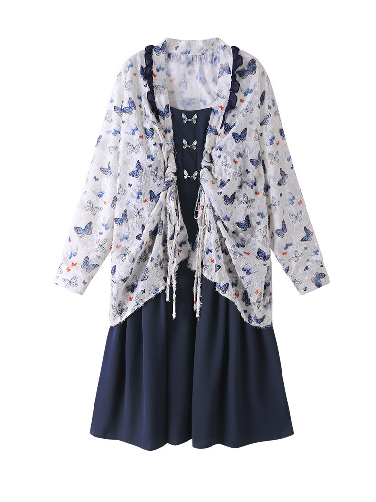 Plus Size Butterfly Jacket And Dress Set (EXTRA BIG SIZE) – Pluspreorder