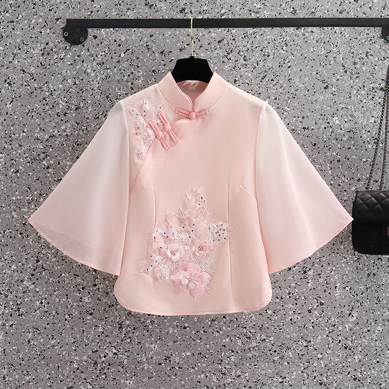 Plus Size Chinese Cheongsam Blouse and Matching Skirt Set – Pluspreorder