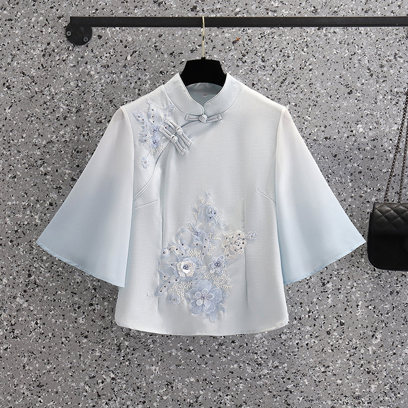 Plus Size Chinese Cheongsam Blouse and Matching Skirt Set – Pluspreorder