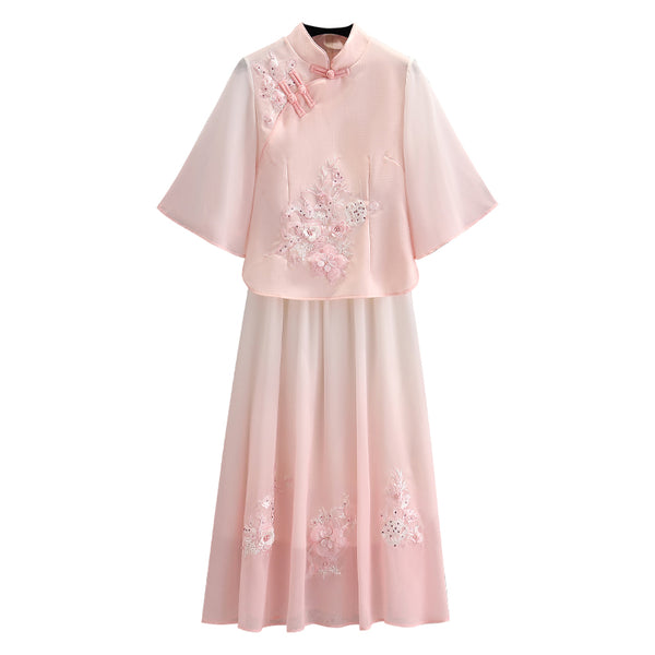 Plus Size Chinese Cheongsam Blouse and Matching Skirt Set – Pluspreorder