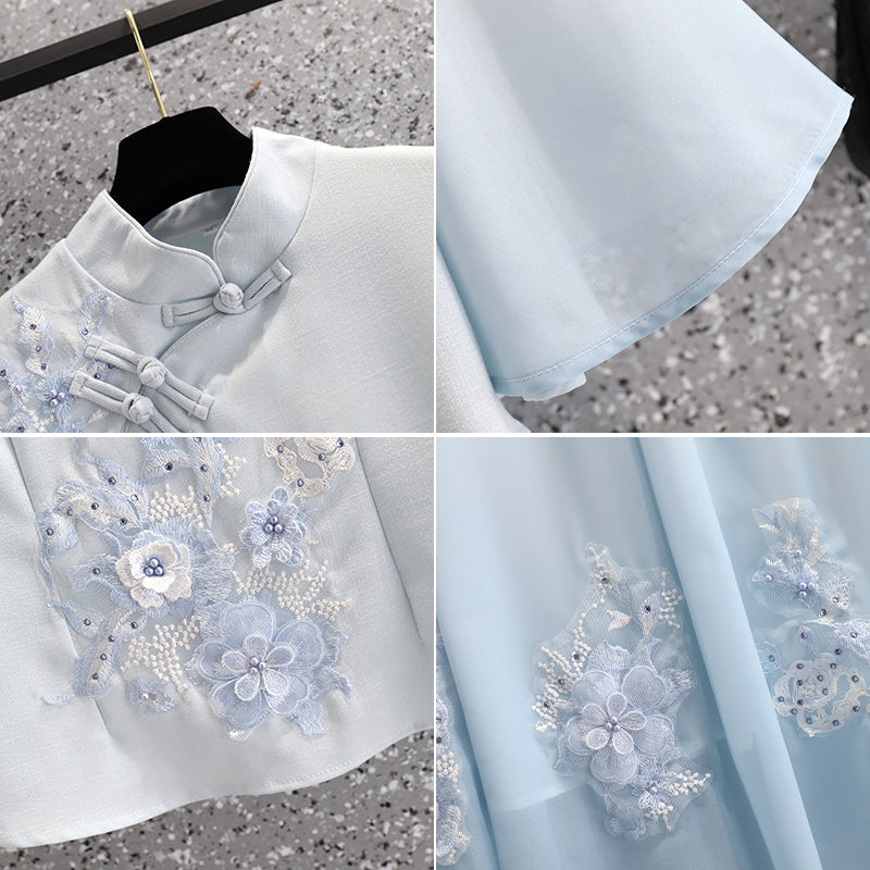 Plus Size Chinese Cheongsam Blouse and Matching Skirt Set – Pluspreorder