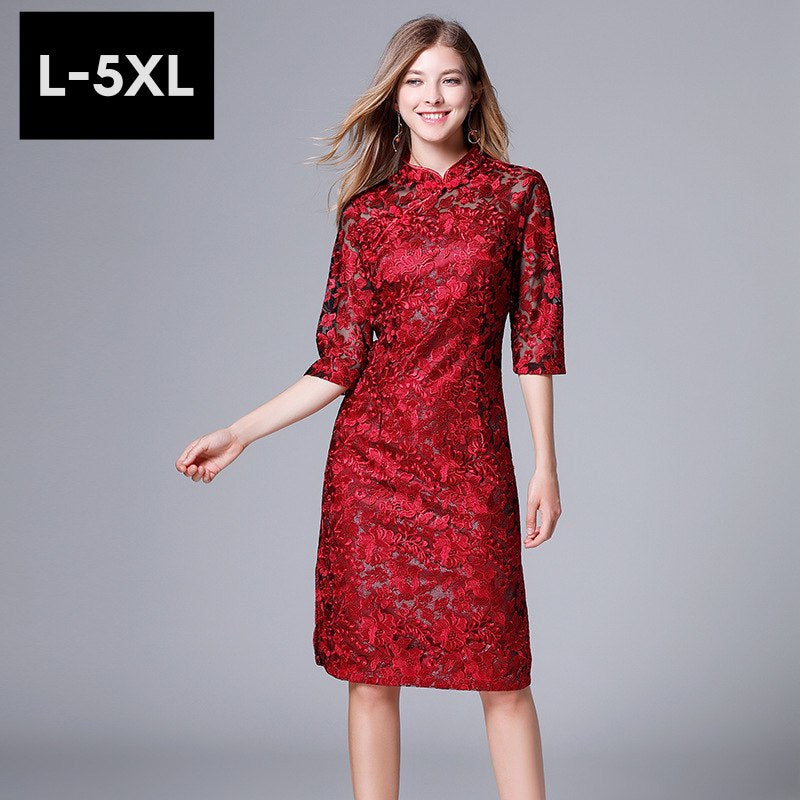 Plus Size Formal Stunning Lace Cheongsam – Pluspreorder