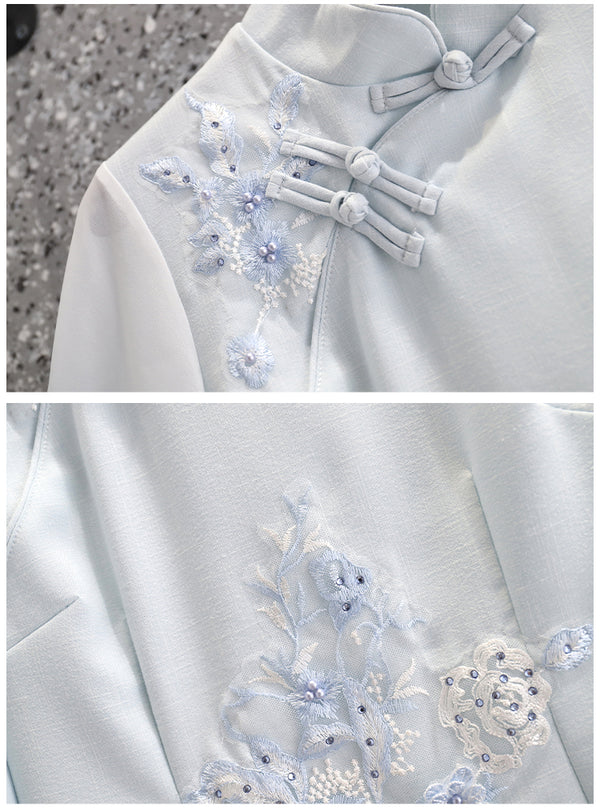 Plus Size Chinese Cheongsam Blouse and Matching Skirt Set – Pluspreorder