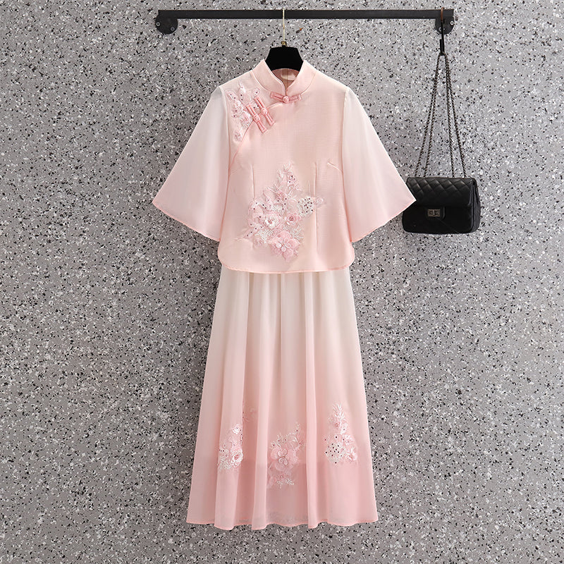 Plus Size Chinese Cheongsam Blouse and Matching Skirt Set – Pluspreorder