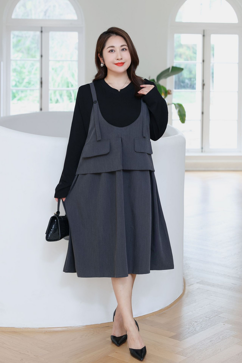 Plus Size Chic 2-In-1 Long Sleeve Dress (EXTRA BIG SIZE) – Pluspreorder