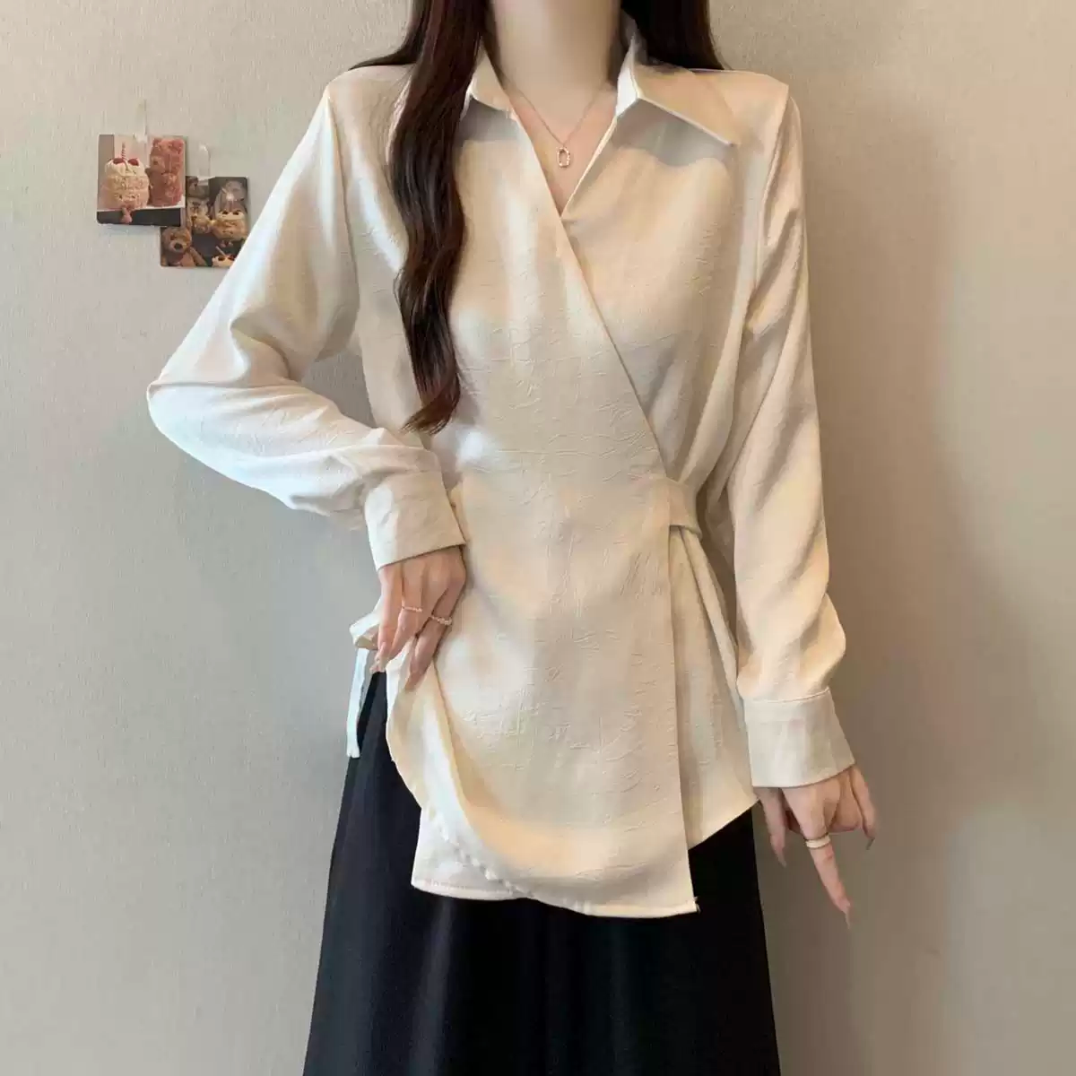Plus Size Classy Wrap Long Sleeve Shirt Blouse – Pluspreorder