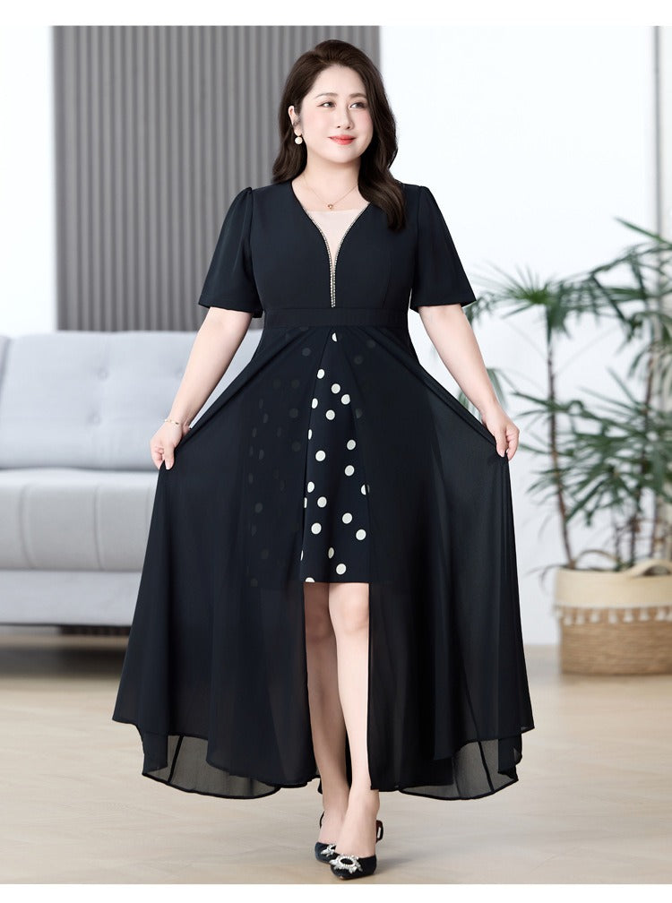 Plus Size Polka Dot Chiffon Short Sleeve Dress (EXTRA BIG SIZE ...