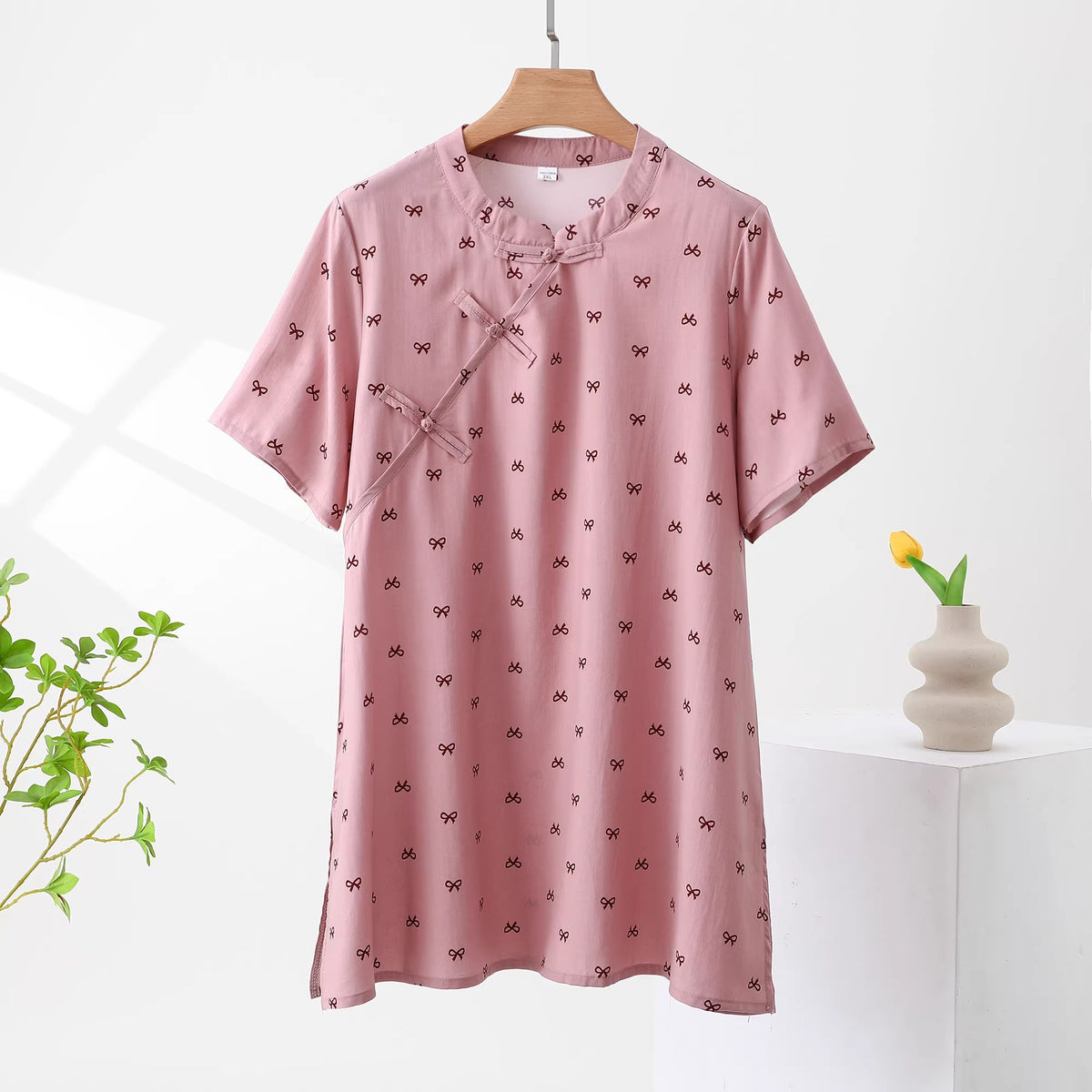 Plus Size Mandarin Collar Printed Qipao Tunic Top – Pluspreorder