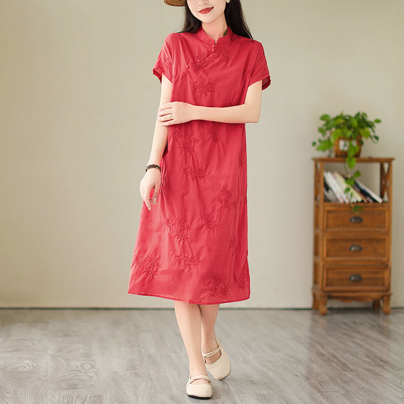 Plus Size Red Casual Cheongsam Midi Dress – Pluspreorder