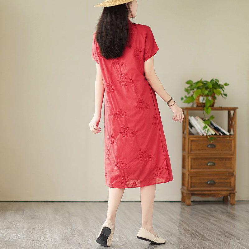 Plus Size Red Casual Cheongsam Midi Dress Pluspreorder