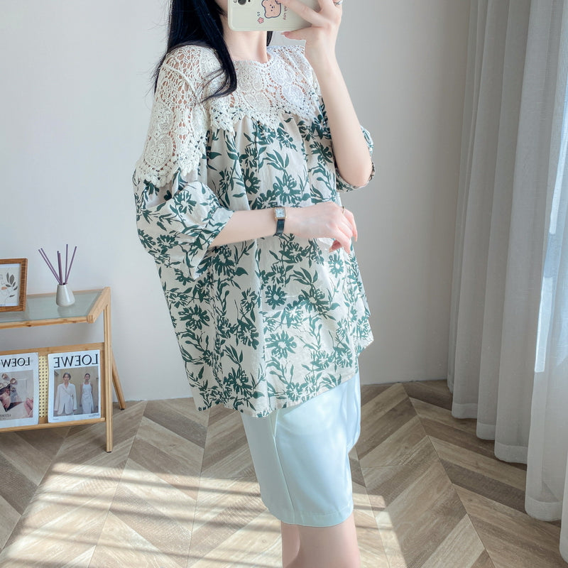 Plus Size Lace Floral ¾ Sleeve Blouse – Pluspreorder