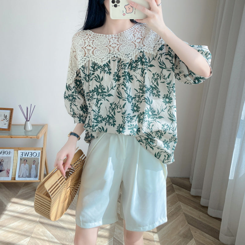 Plus Size Lace Floral ¾ Sleeve Blouse – Pluspreorder