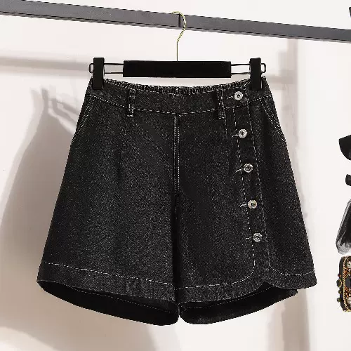 Plus Size Denim Side Buttons Black Shorts – Pluspreorder