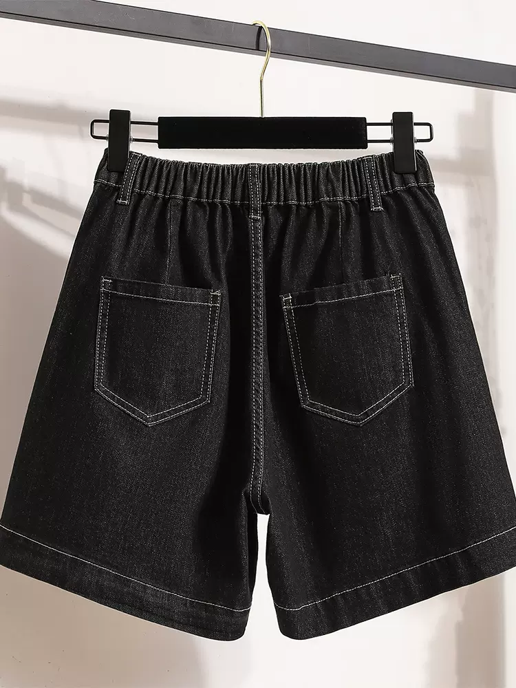 Plus Size Denim Side Buttons Black Shorts – Pluspreorder