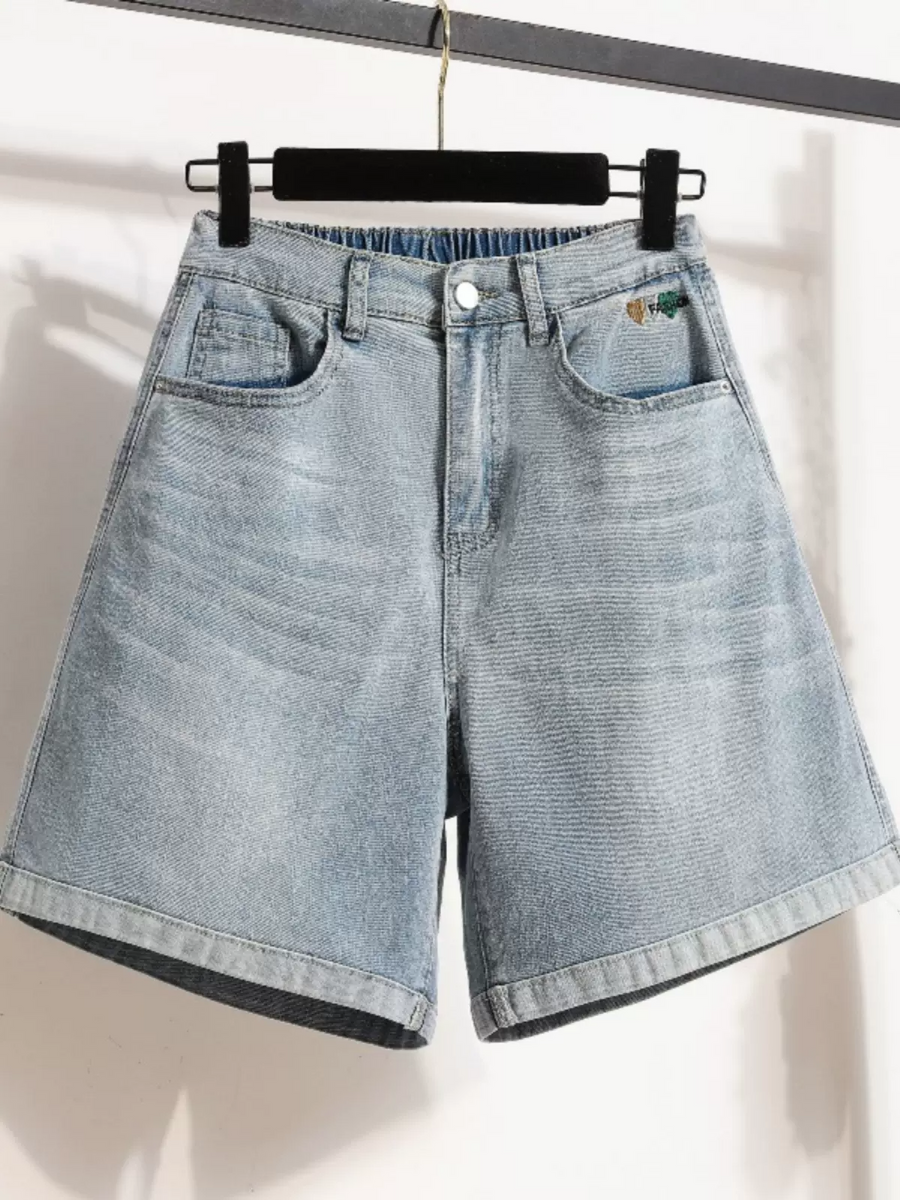 Plus Size Embroidered Korean Denim Longer Shorts – Pluspreorder