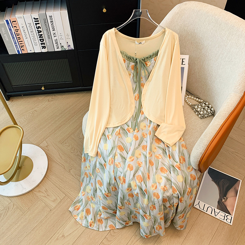 Plus Size Garden Tulips Dress And Sunshine Yellow Cardigan (EXTRA BIG ...