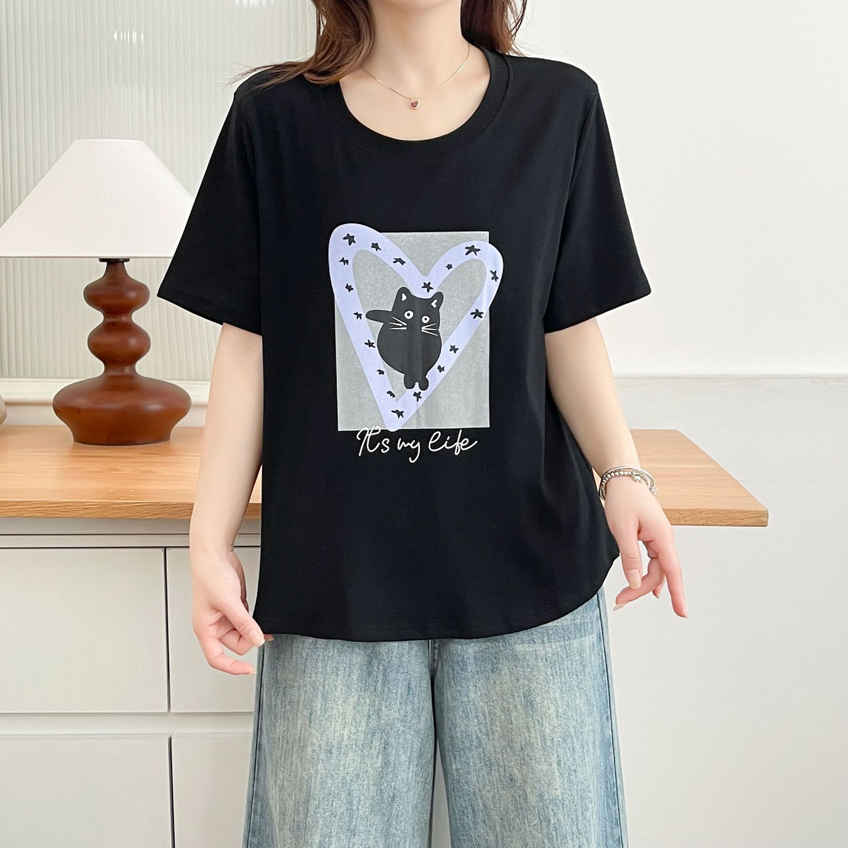 Plus Size Heart And Cat T Shirt – Pluspreorder