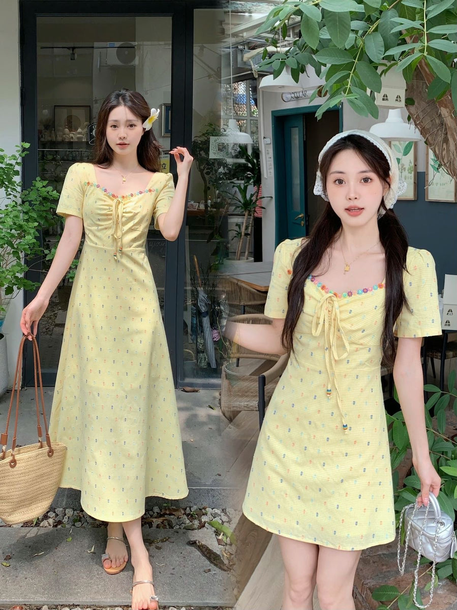 Plus Size Pastel Yellow Korean Short Sleeve Dress – Pluspreorder