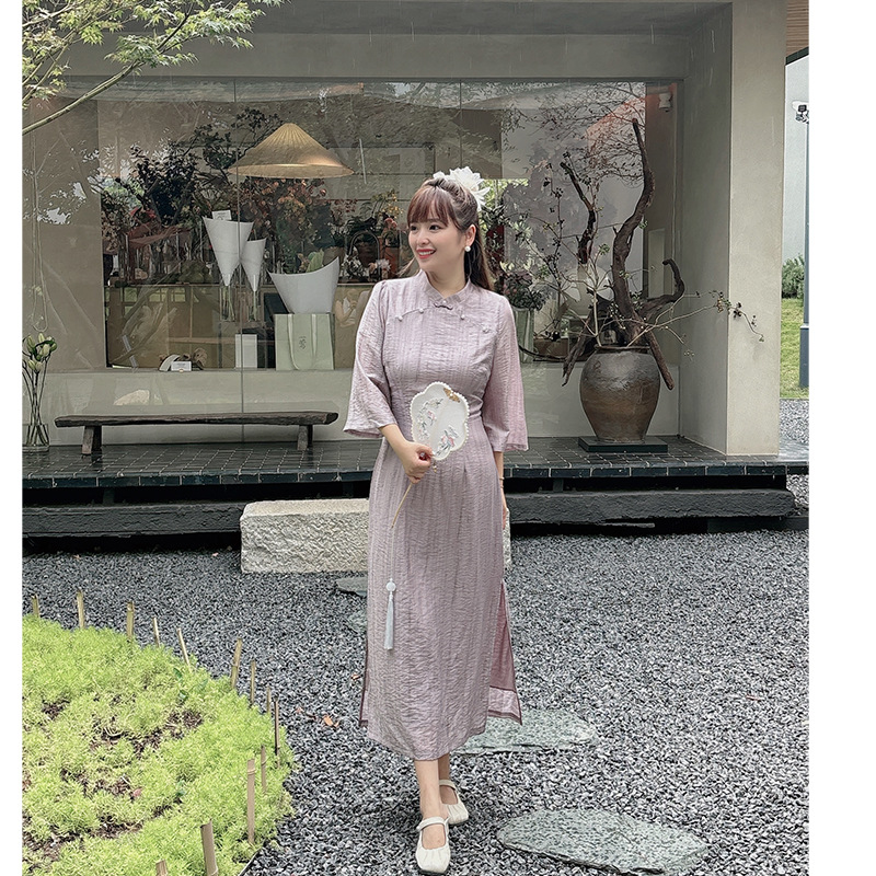 Plus Size Lavender Purple Cheongsam Dress – Pluspreorder