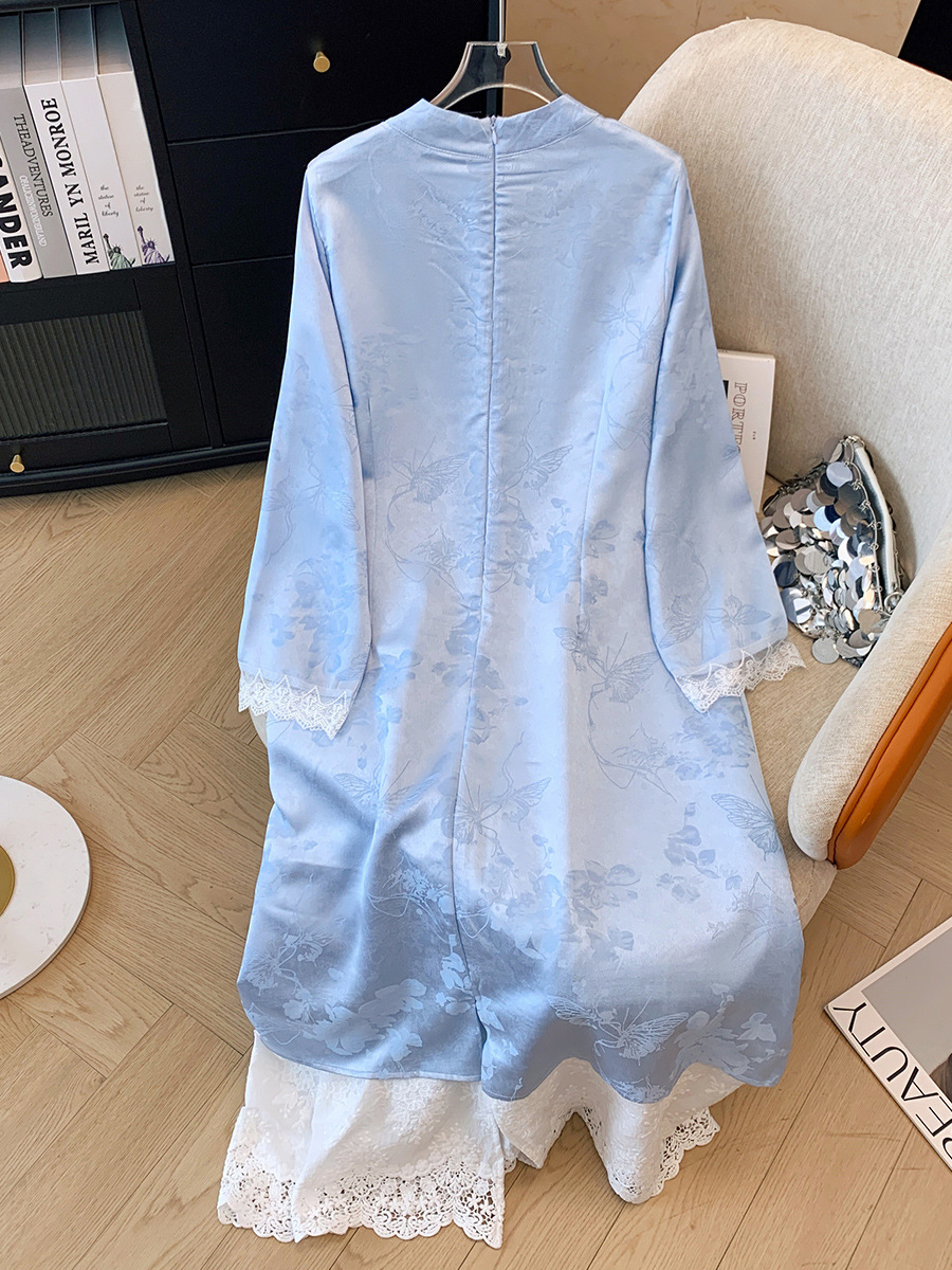Plus Size Light Blue Chinese Cheongsam Dress (EXTRA BIG SIZE ...