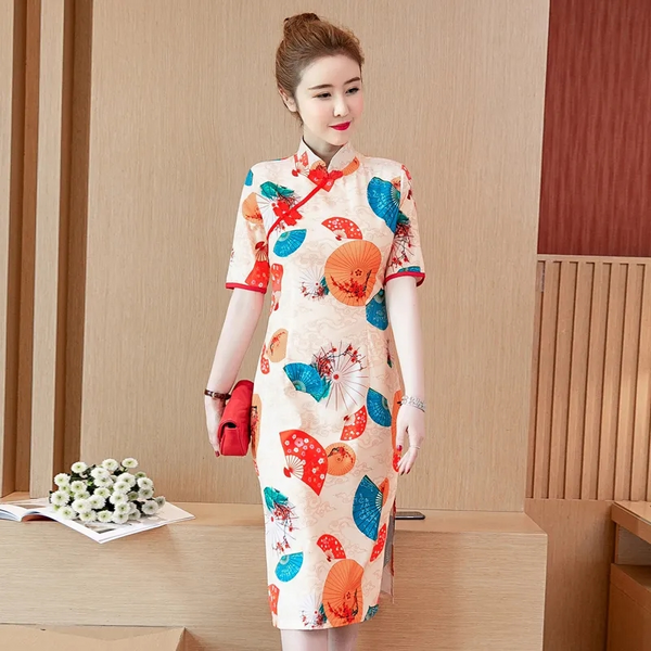 Plus Size Orange Oriental Print Qipao Cheongsam (EXTRA BIG SIZE ...