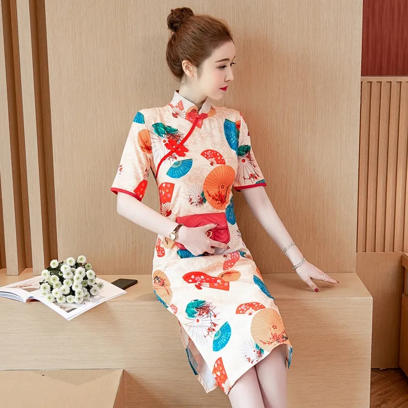 Plus Size Orange Oriental Print Qipao Cheongsam (EXTRA BIG SIZE ...