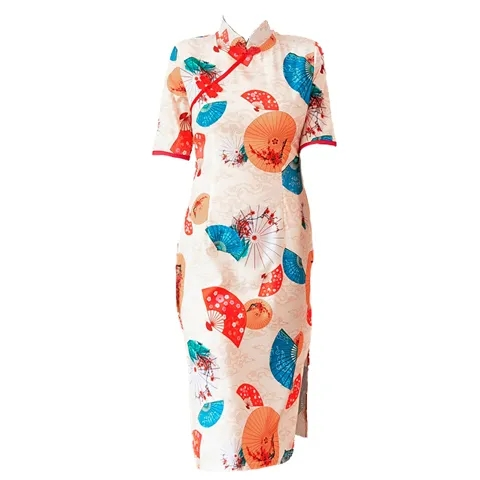 Plus Size Orange Oriental Print Qipao Cheongsam (EXTRA BIG SIZE ...