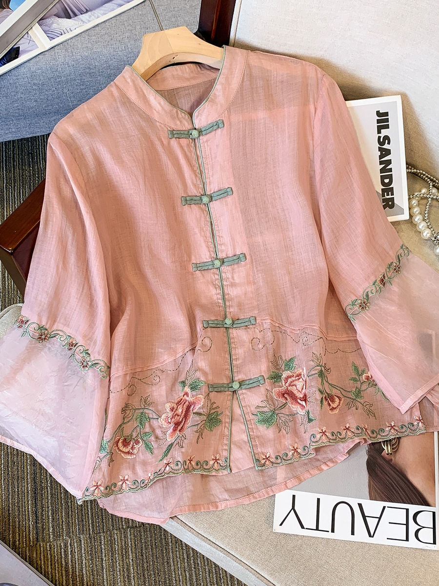 Plus Size Oriental Embroidery Chinese Qipao 3/4 Sleeve Blouse ...