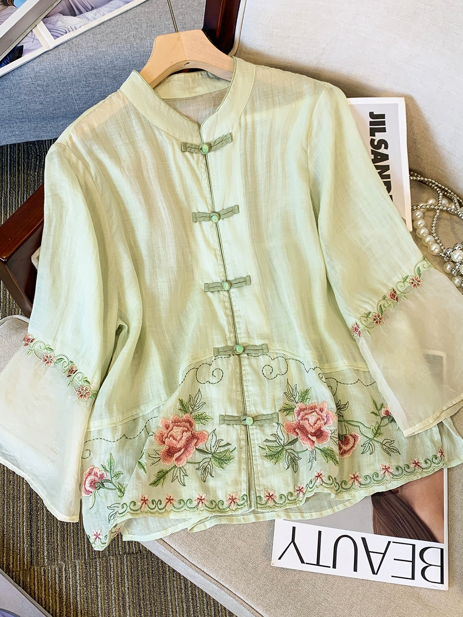 Plus Size Oriental Embroidery Chinese Qipao 3/4 Sleeve Blouse ...